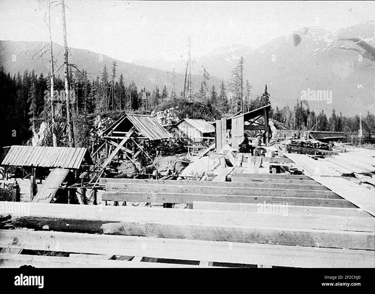 Porcupine Gold Mining Company flume under construction showing ...