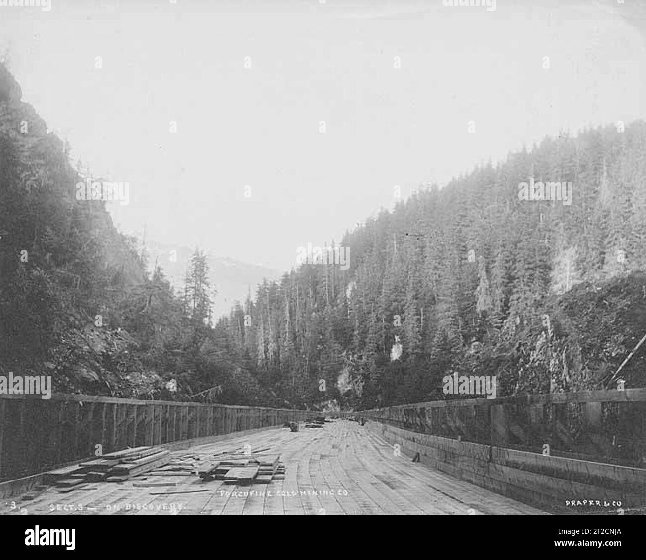 Porcupine Gold Mining Company flume showing not yet planked sides, as ...