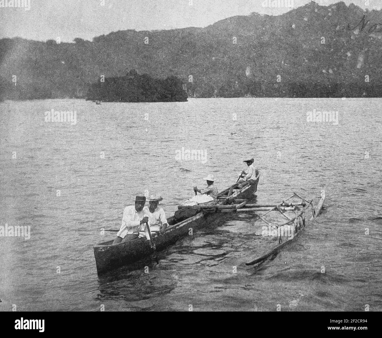 Port Lottin, Kusaie Island, Caroline Islands, Natives and native canoe ...