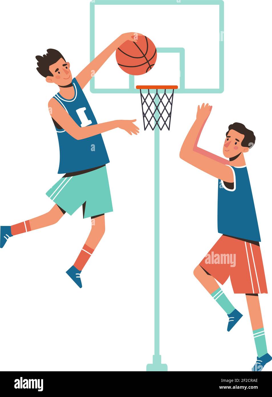 Men are playing basketball. Flat design concept with guys who go in for ...