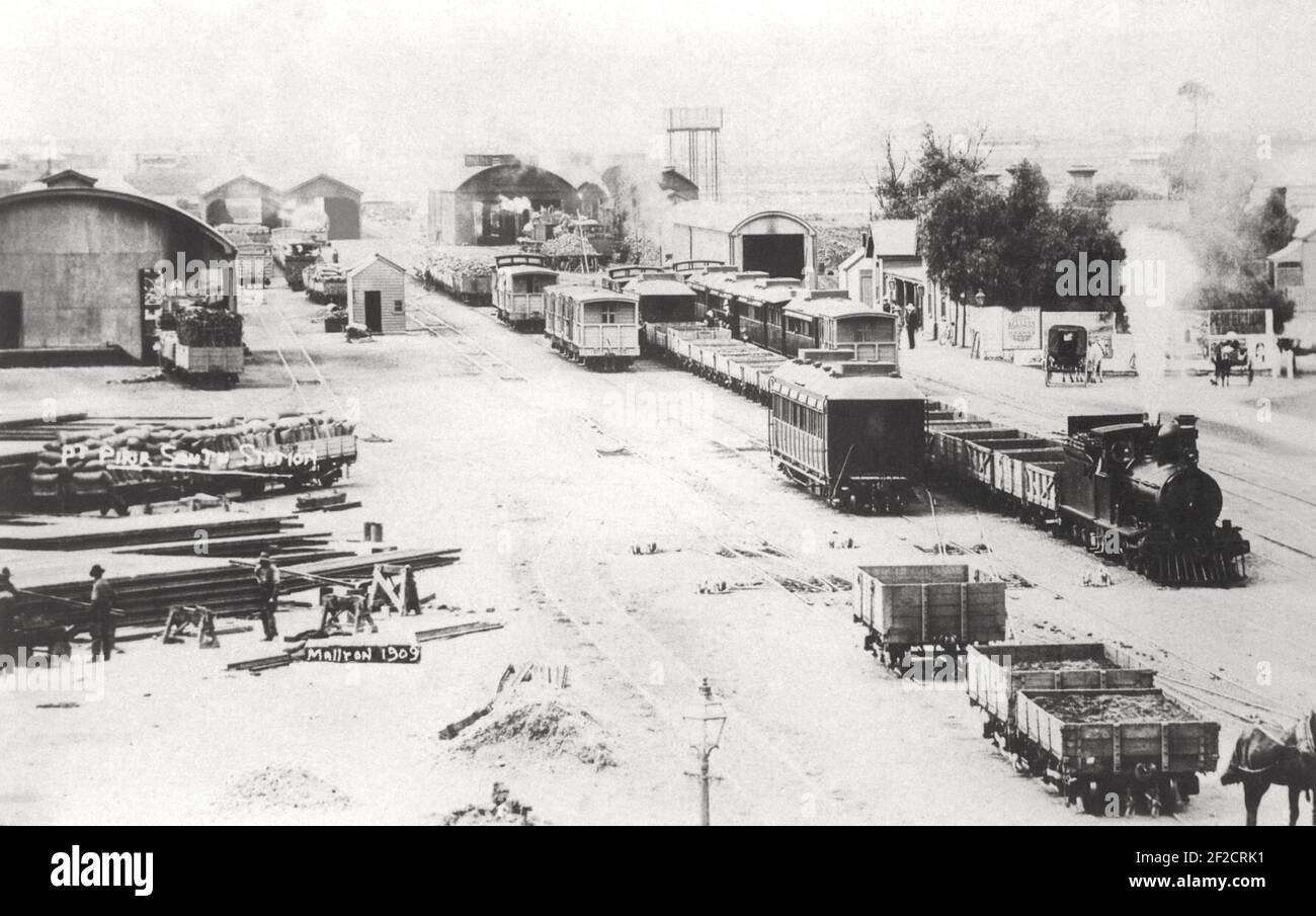 Port Pirie South railway station yards 1909, Y class loco hauling mixed ...