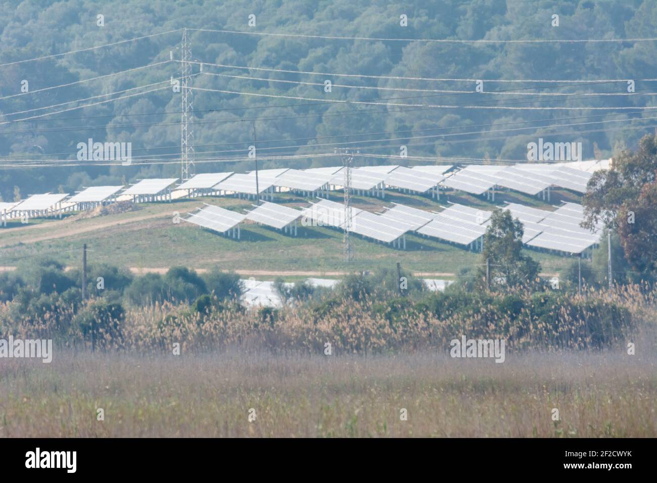 solar panels on the slopes of a hill, green, renewable and natural ...