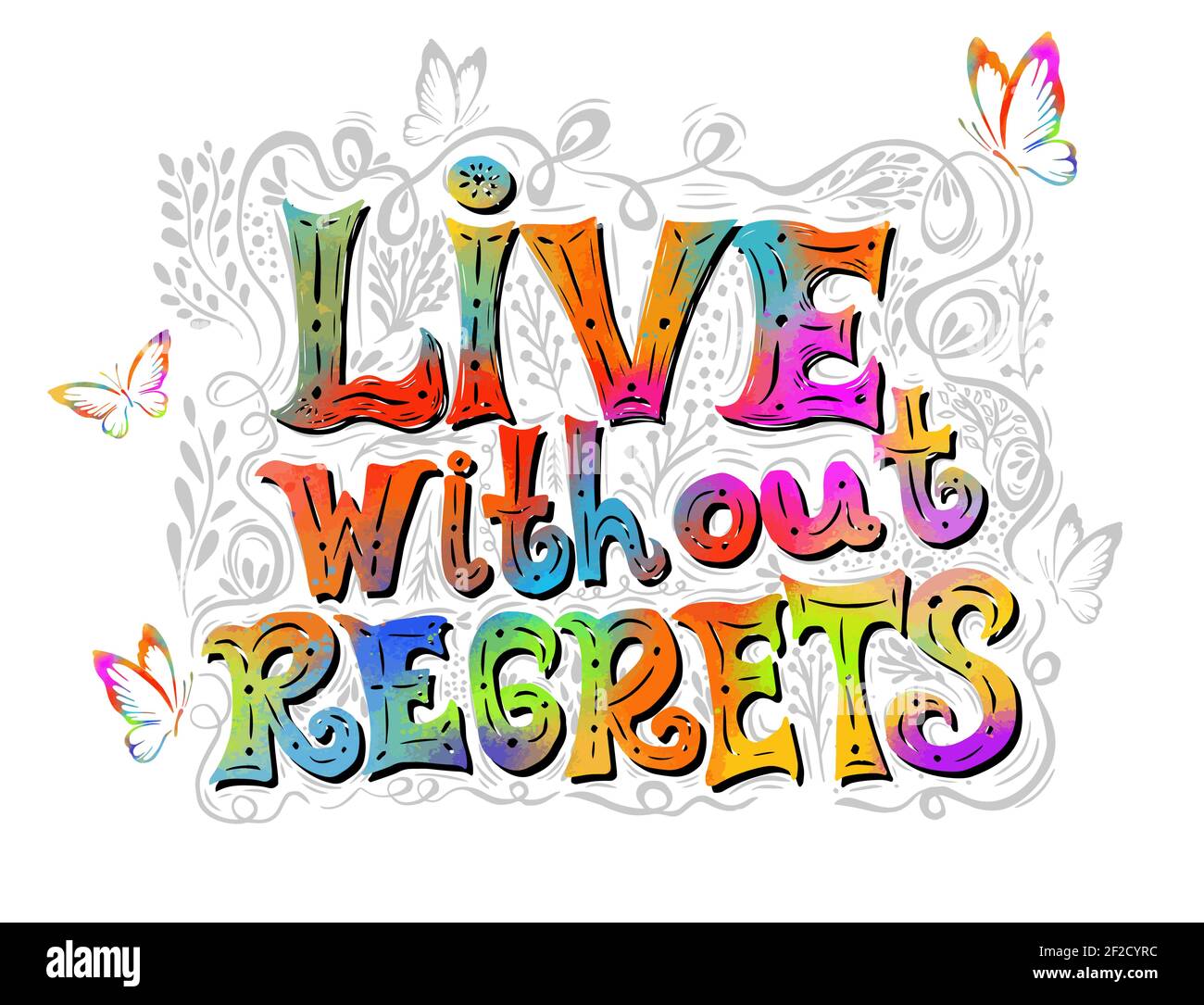 Live without regrets. Hand drawn lettering. Vector typography design ...
