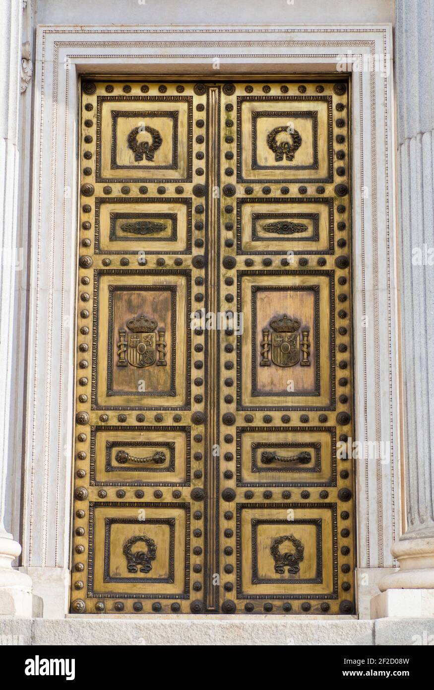 Spanish Congress of Deputies Building. Main door. Neoclassical Palace ...