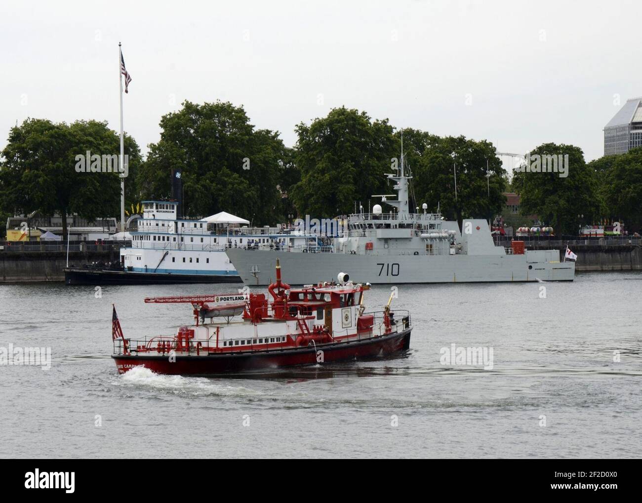 Portland fireboat David Campbell greets the HMCS Brandon - 180607 Stock ...