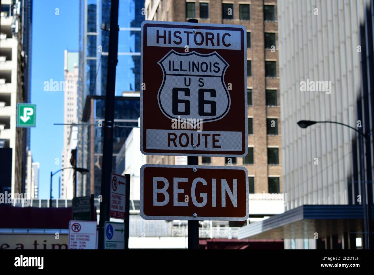 Route 66 Begin Sign Chicago Illinois Stock Photo - Alamy