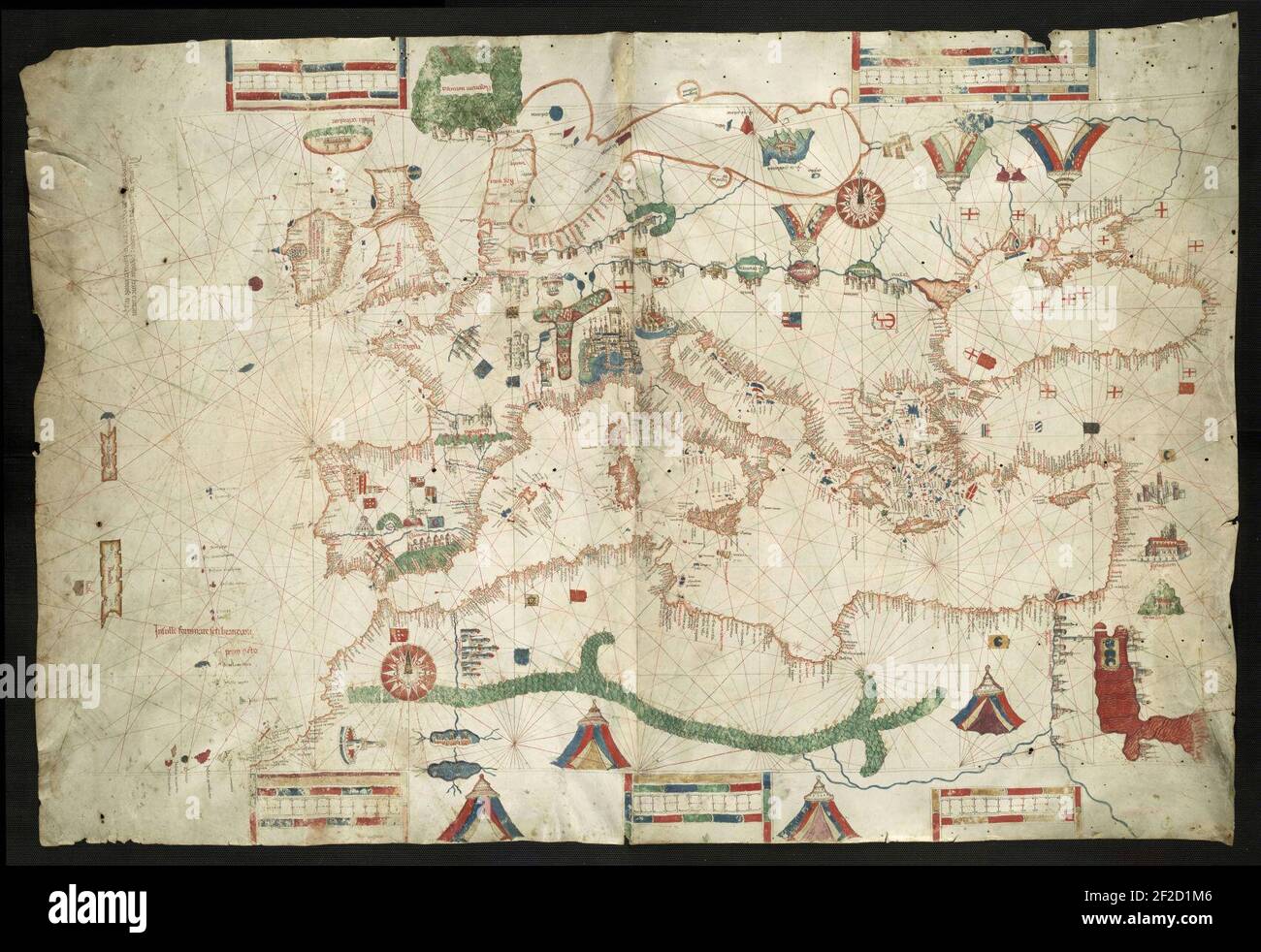 Portolan chart by Albino de Canepa 1489 Stock Photo - Alamy