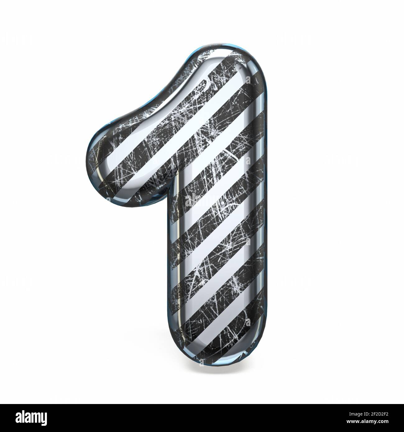 Striped steel black scratched font Number 1 ONE 3D render illustration ...