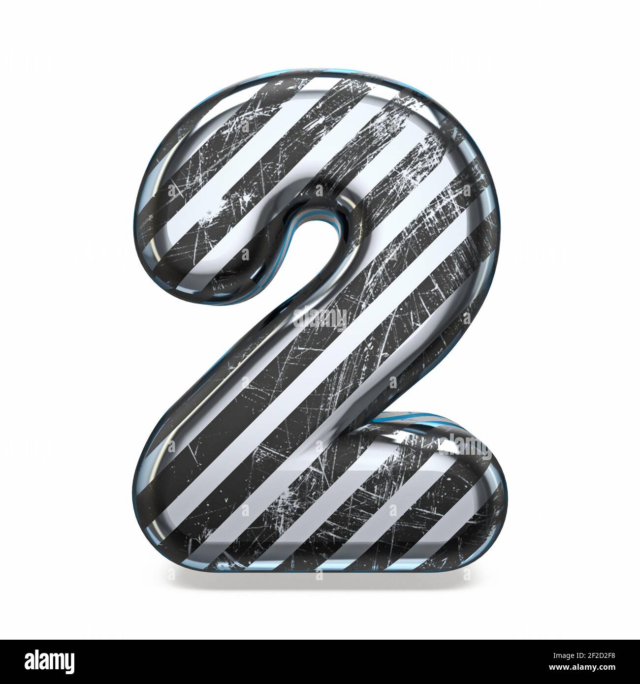 Striped steel black scratched font Number 2 TWO 3D render illustration ...
