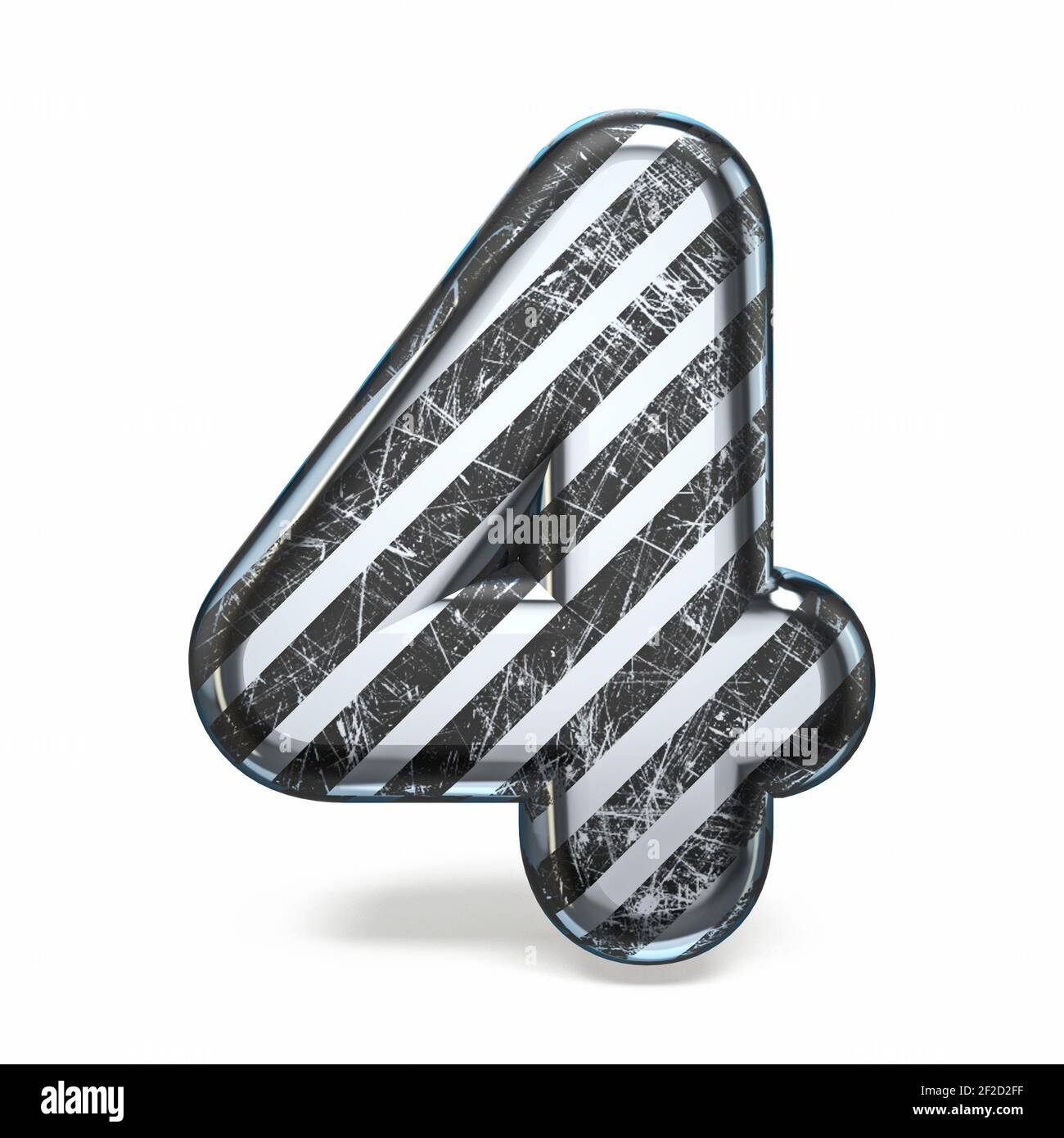 Striped steel black scratched font Number 4 FOUR 3D render illustration ...