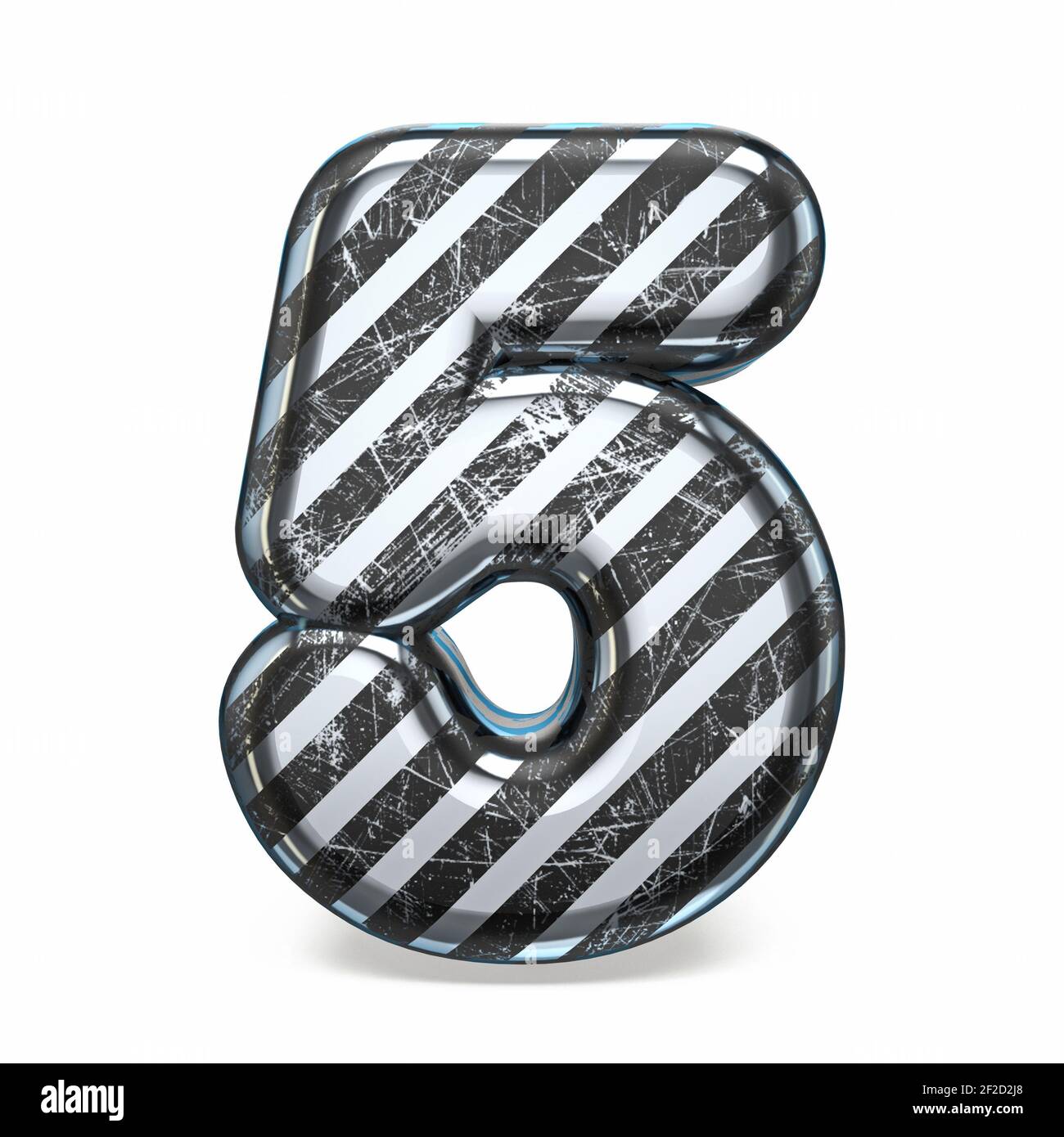 Striped steel black scratched font Number 5 FIVE 3D render illustration ...
