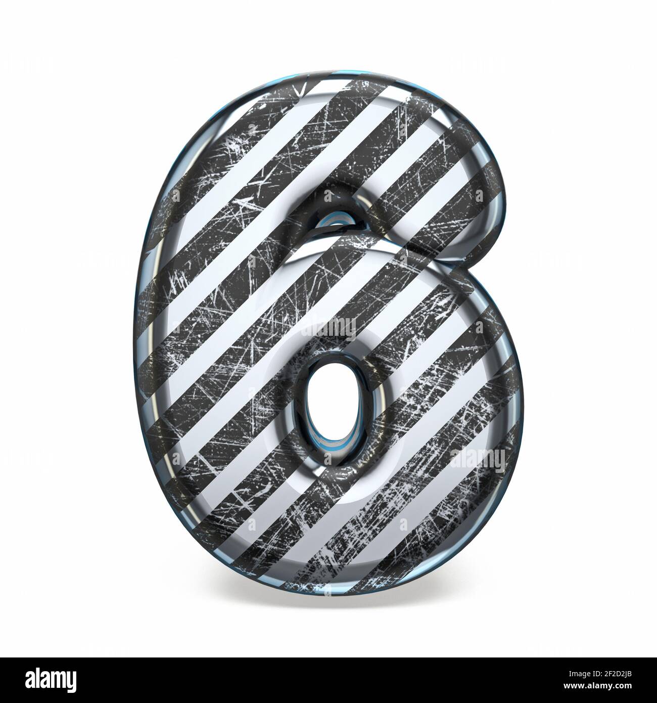 Striped steel black scratched font Number 6 SIX 3D render illustration ...