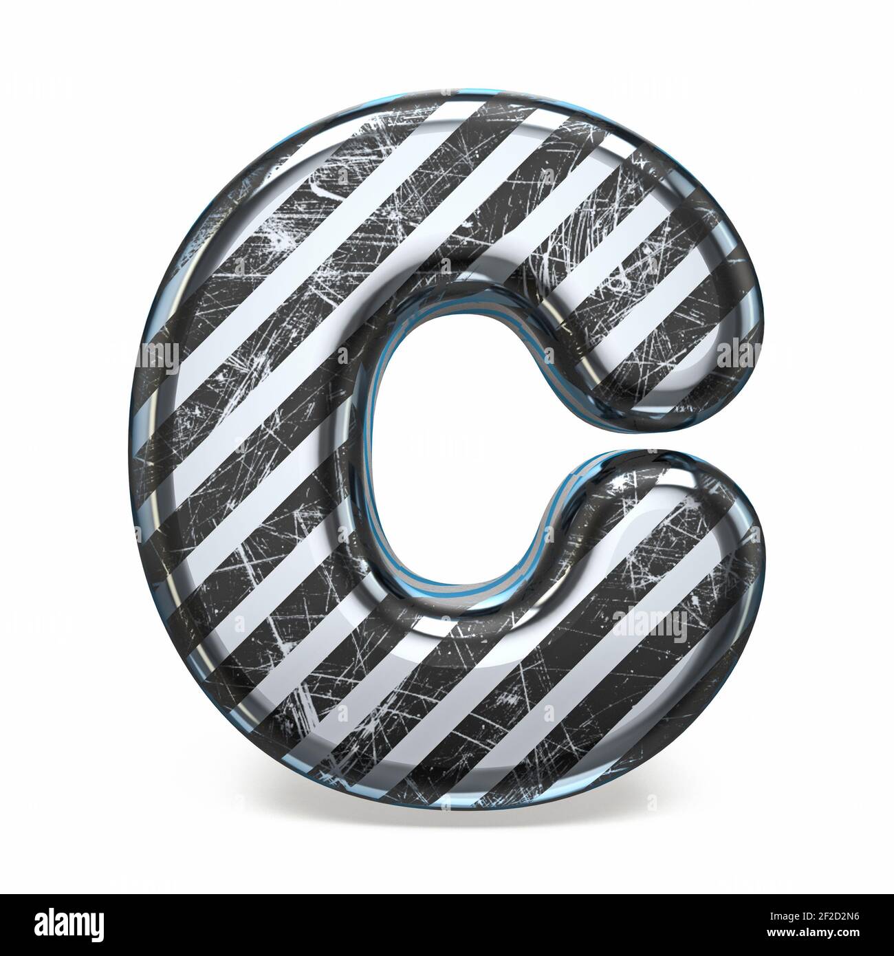 Striped steel black scratched font Letter C 3D render illustration ...
