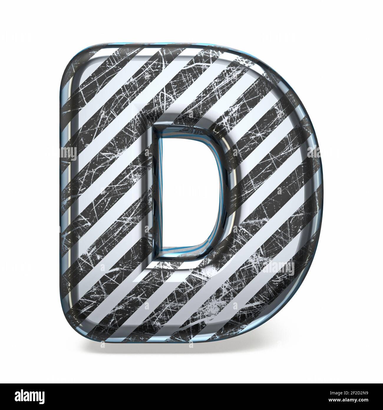 Striped steel black scratched font Letter D 3D render illustration ...
