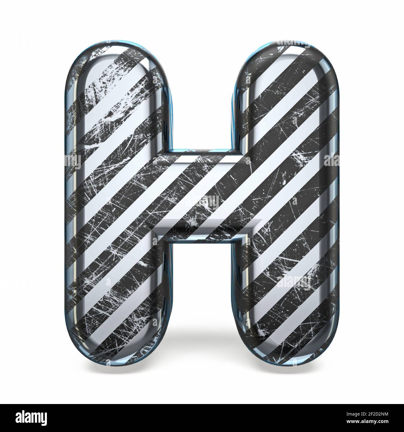 Striped steel black scratched font Letter H 3D render illustration ...