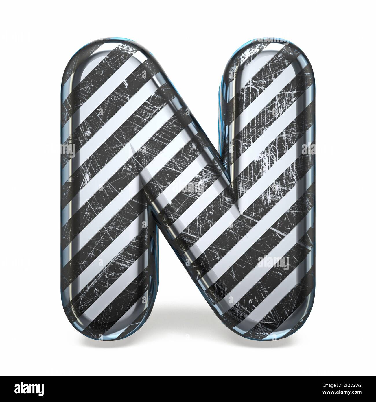 Striped steel black scratched font Letter N 3D render illustration ...