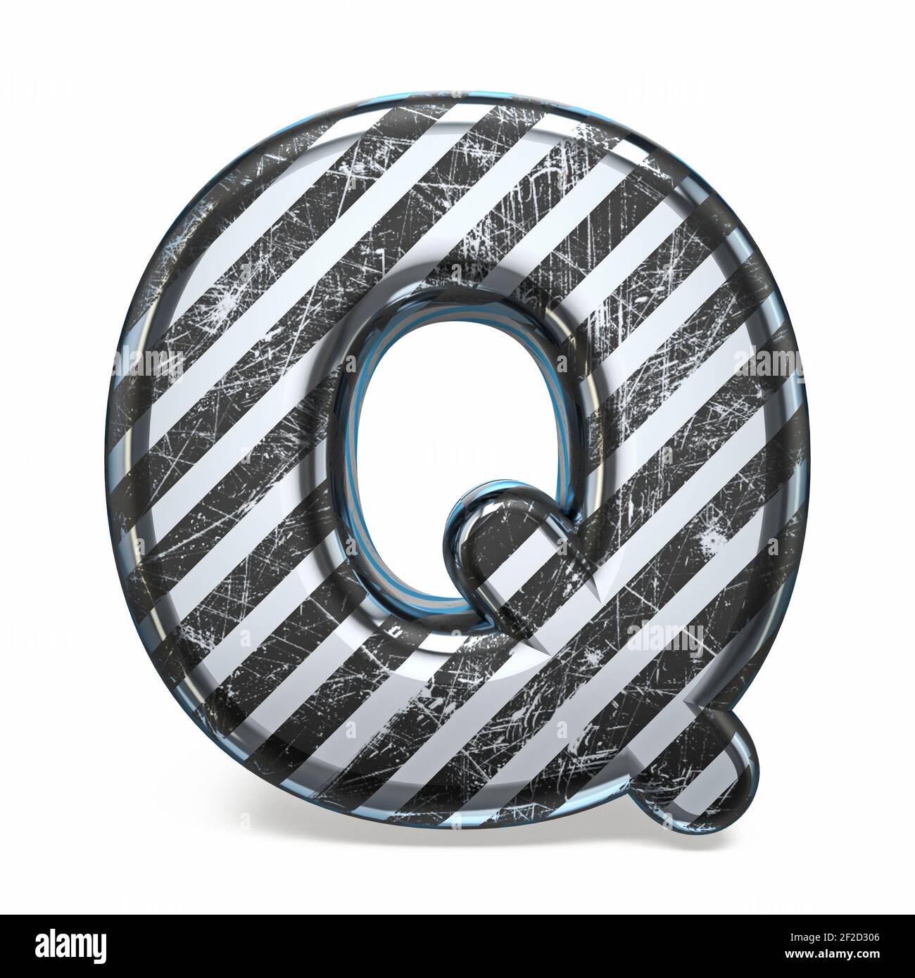 Striped steel black scratched font Letter Q 3D render illustration ...