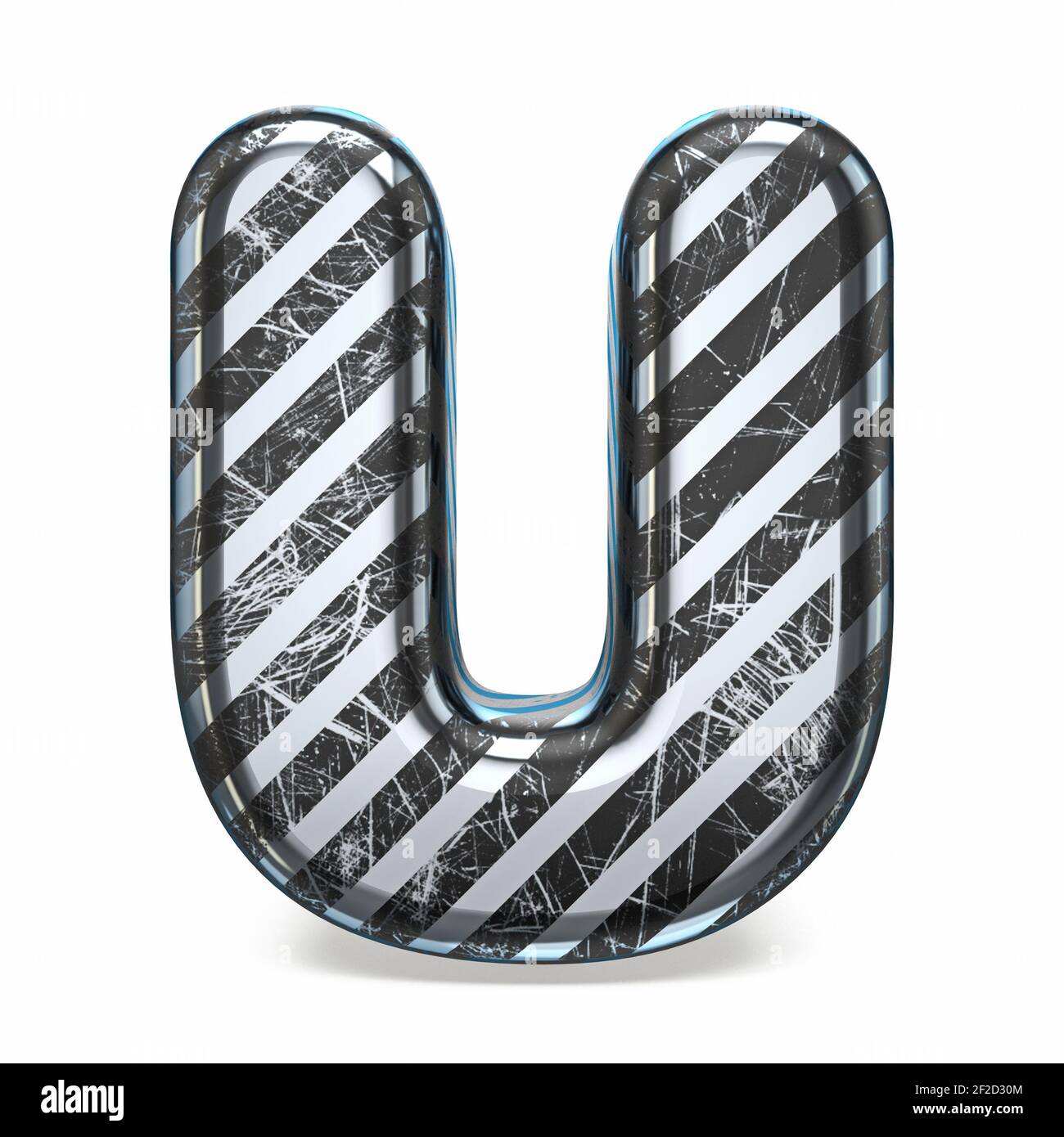 Striped steel black scratched font Letter U 3D render illustration ...