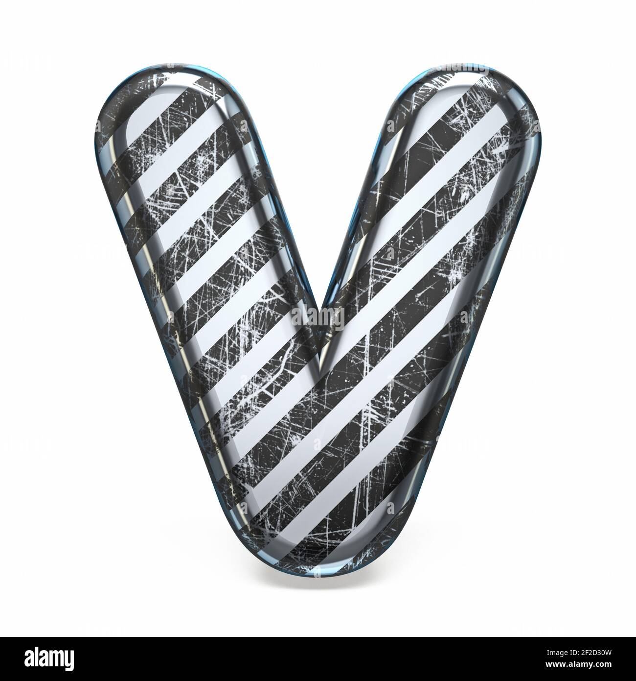 Striped steel black scratched font Letter V 3D render illustration ...