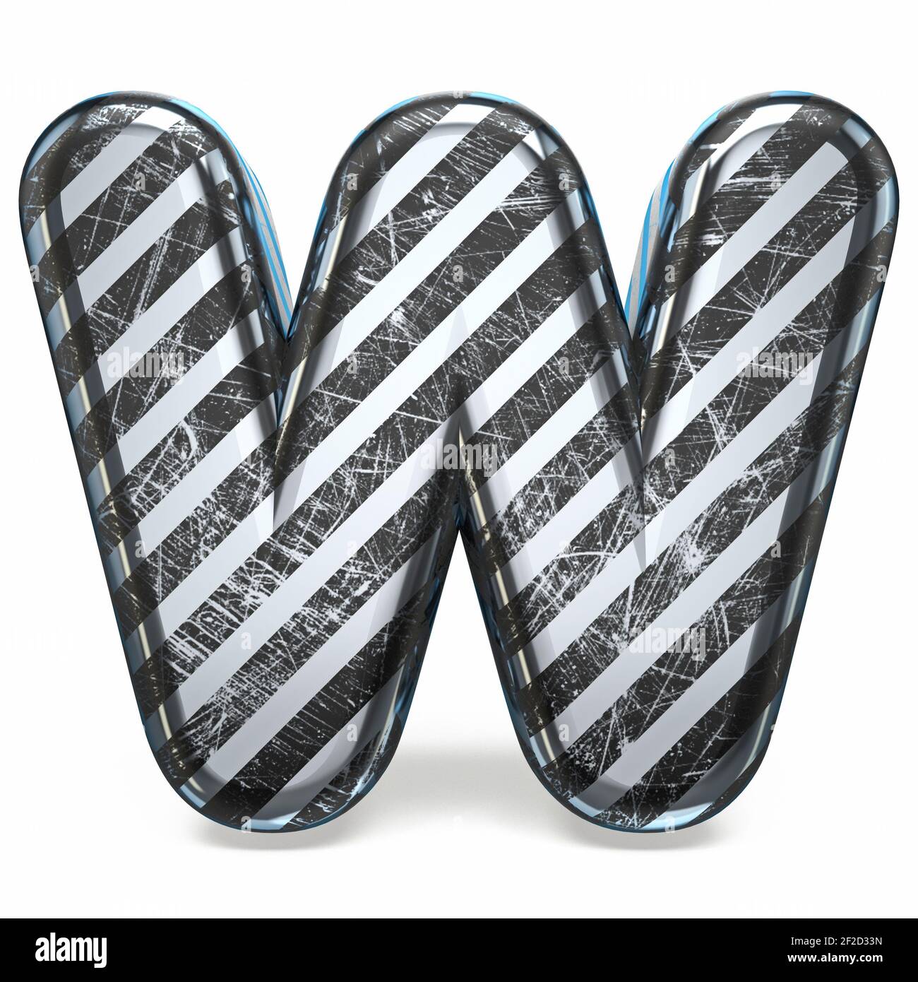 Striped steel black scratched font Letter W 3D render illustration ...