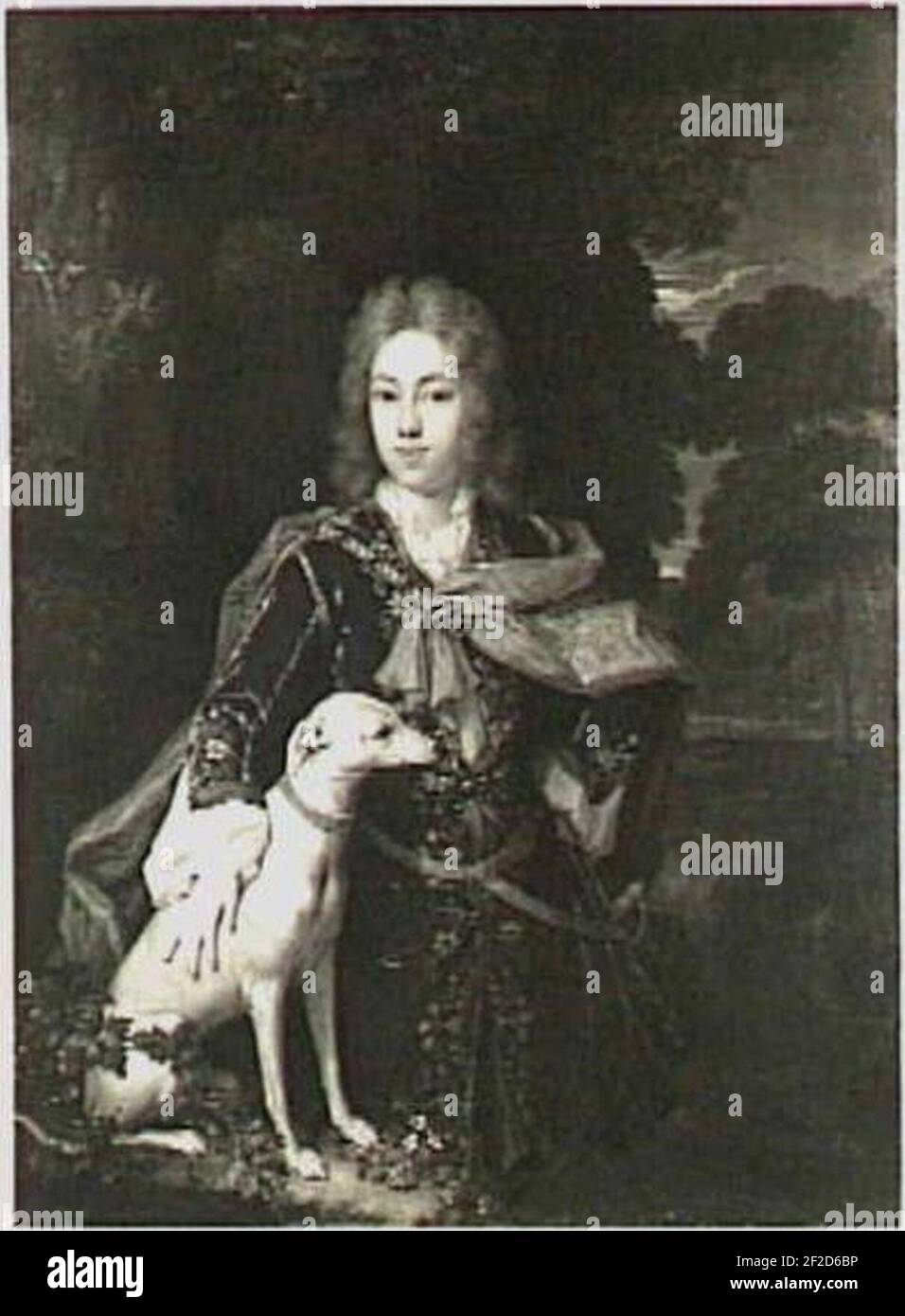 Portrait of a Boy with a Greyhound in front of a Landscape by ...