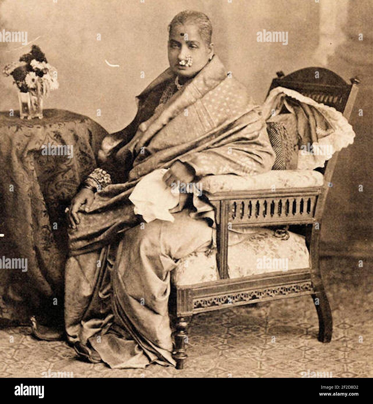 Portrait of a rich, upper class, elderly Indian lady by Lala Deen Dayal ...