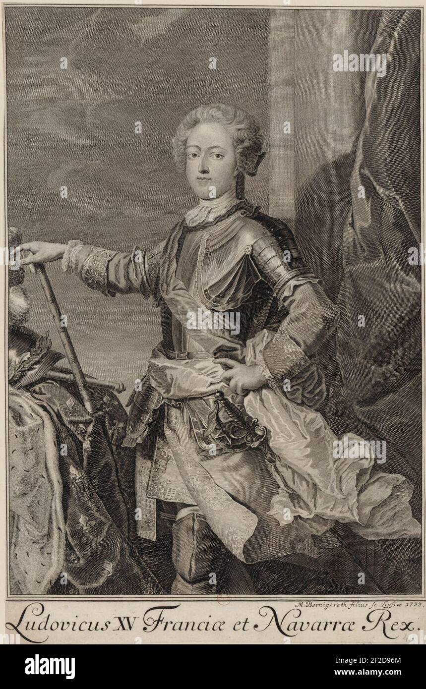 Portrait of a young Louis XV of France - Bernigeroth 1733 Stock Photo ...