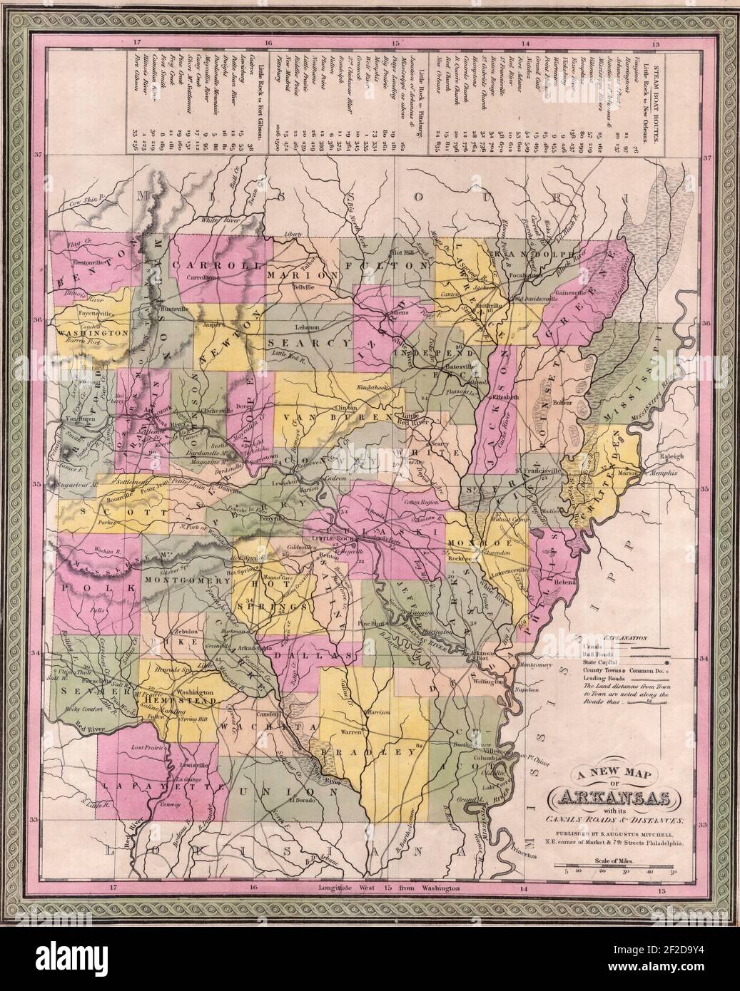 A new map of Arkansas with its canals, roads & distances by Samuel ...