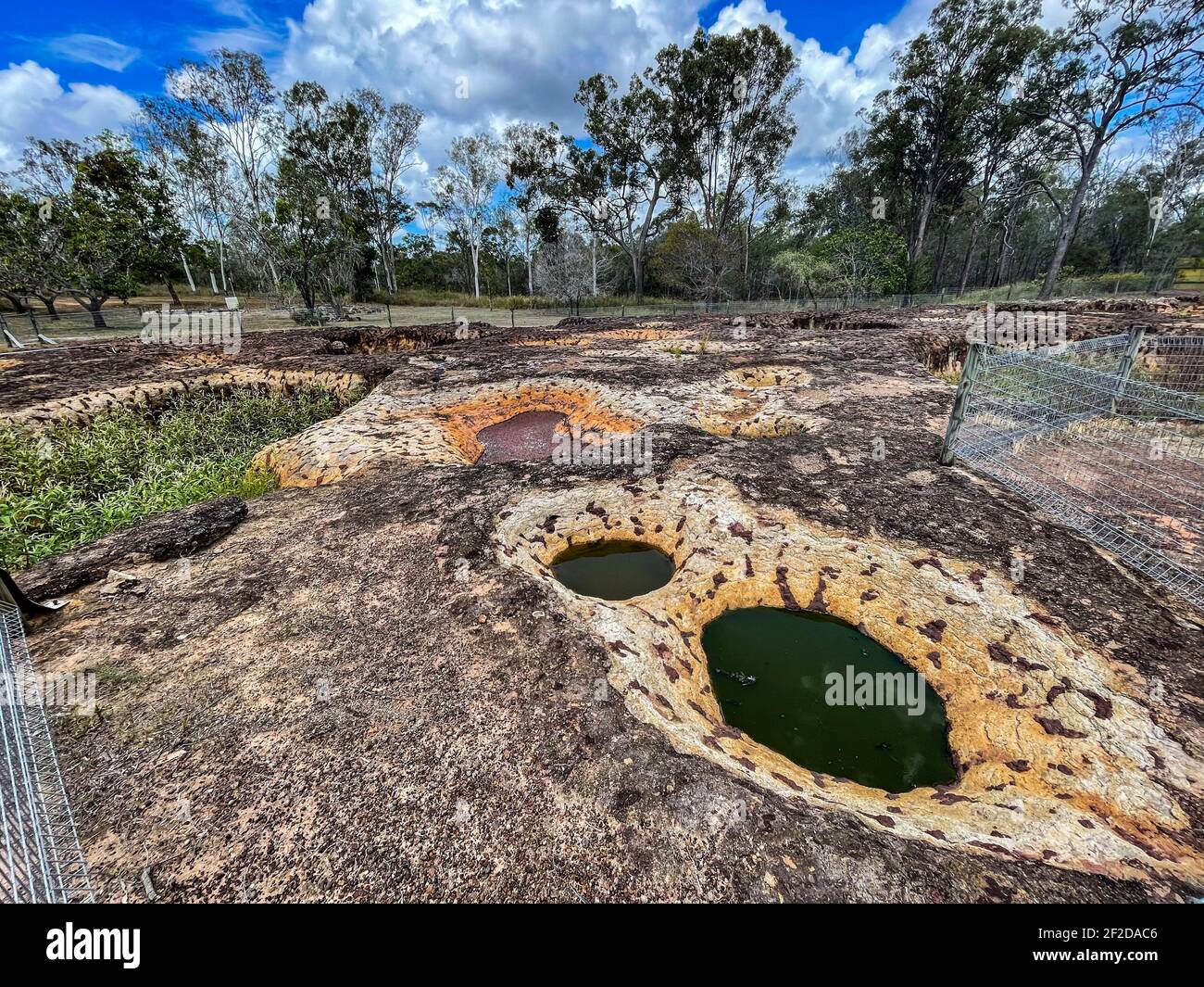 Detail of the 25 million years old (Miocene Epoch) 32 open craters of ...