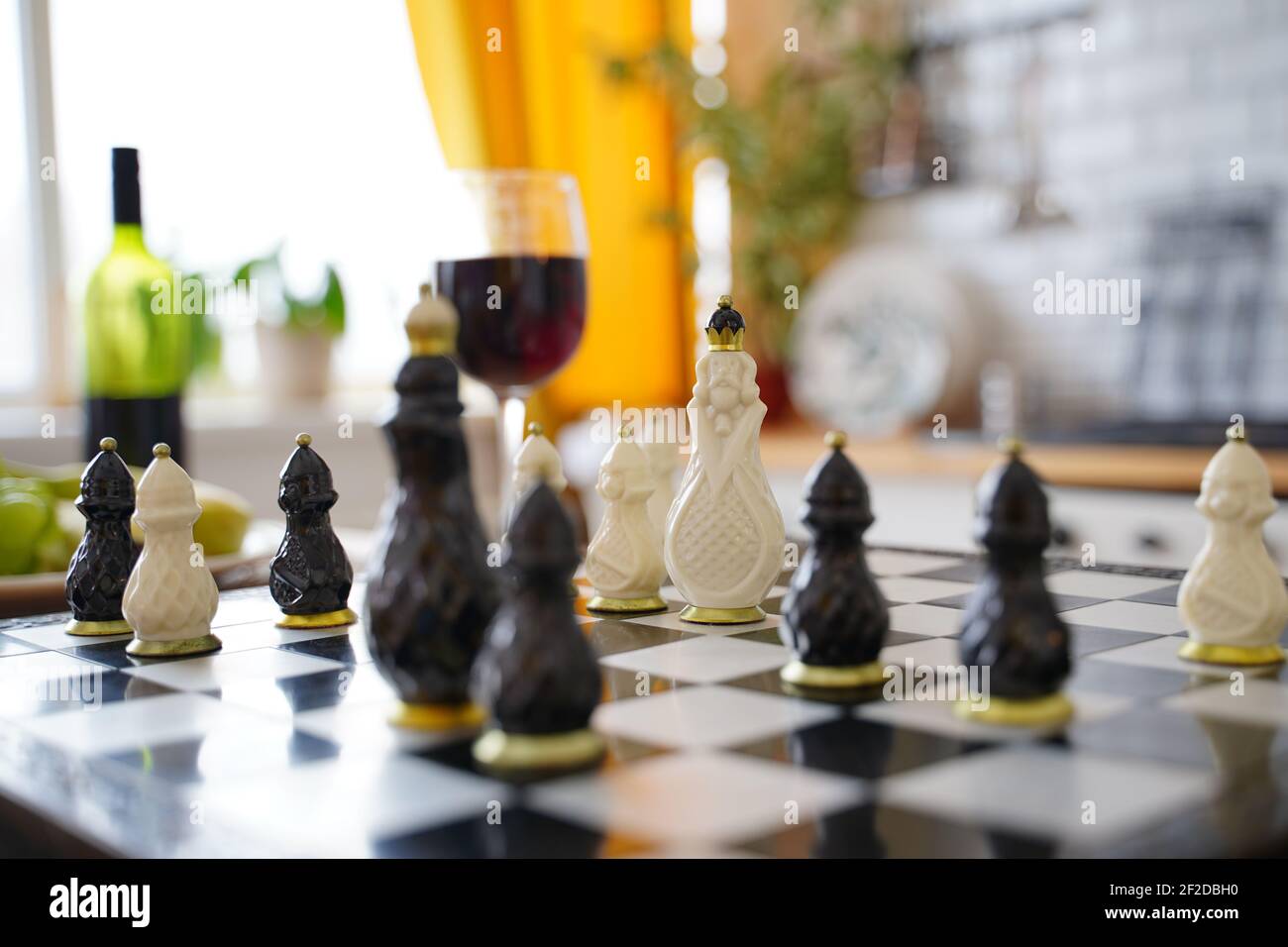 Close up of beautiful chess on table in kitchen. Selective focus of ...