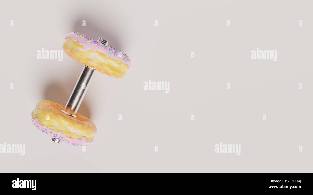 exercise dumbbell with pink chocolate donuts with confetti replacing ...