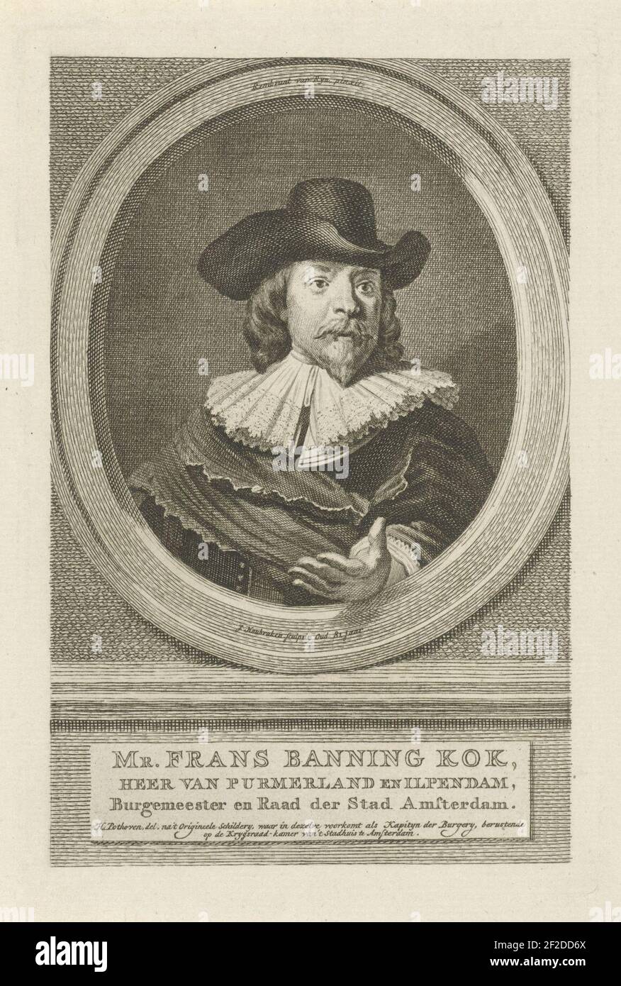 Portrait of Frans Banninck Cocq, print by Jacob Houbraken after a ...