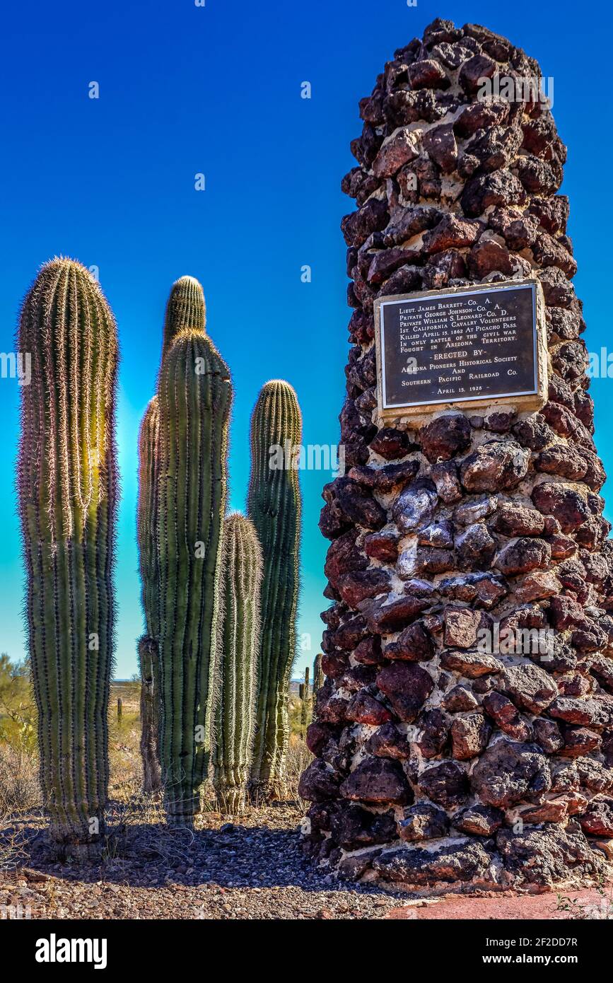 A historical marker informs of the Civil War's Picacho Pass battle site ...
