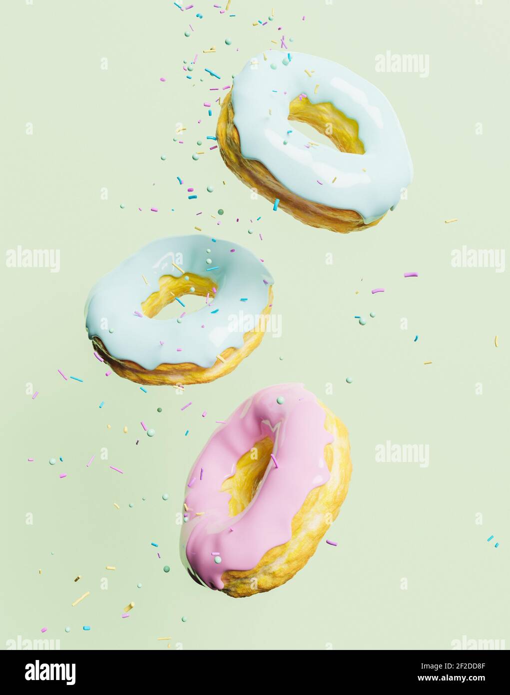 pastel colored chocolate donuts with confetti falling on them and a ...