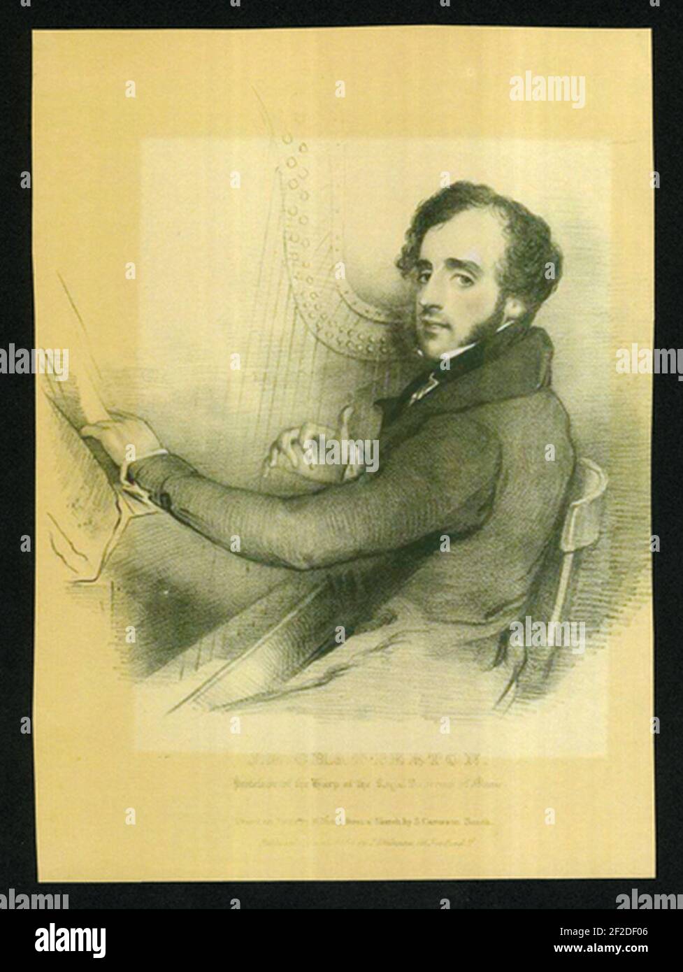 Portrait of John Balsir Chatterton playing the harp. Colour photocopy ...