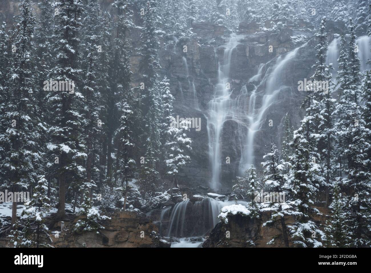 Tangle Falls along the Icefields Parkway in Alberta during an early ...