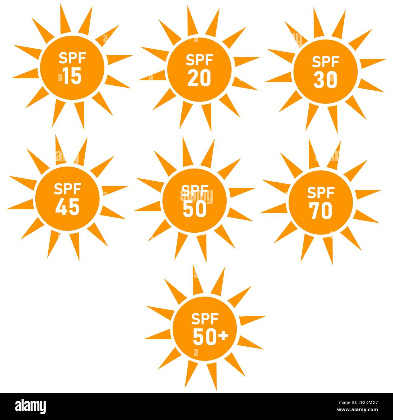 sun protection sign. flat style. set of SPF sun protection icons on ...