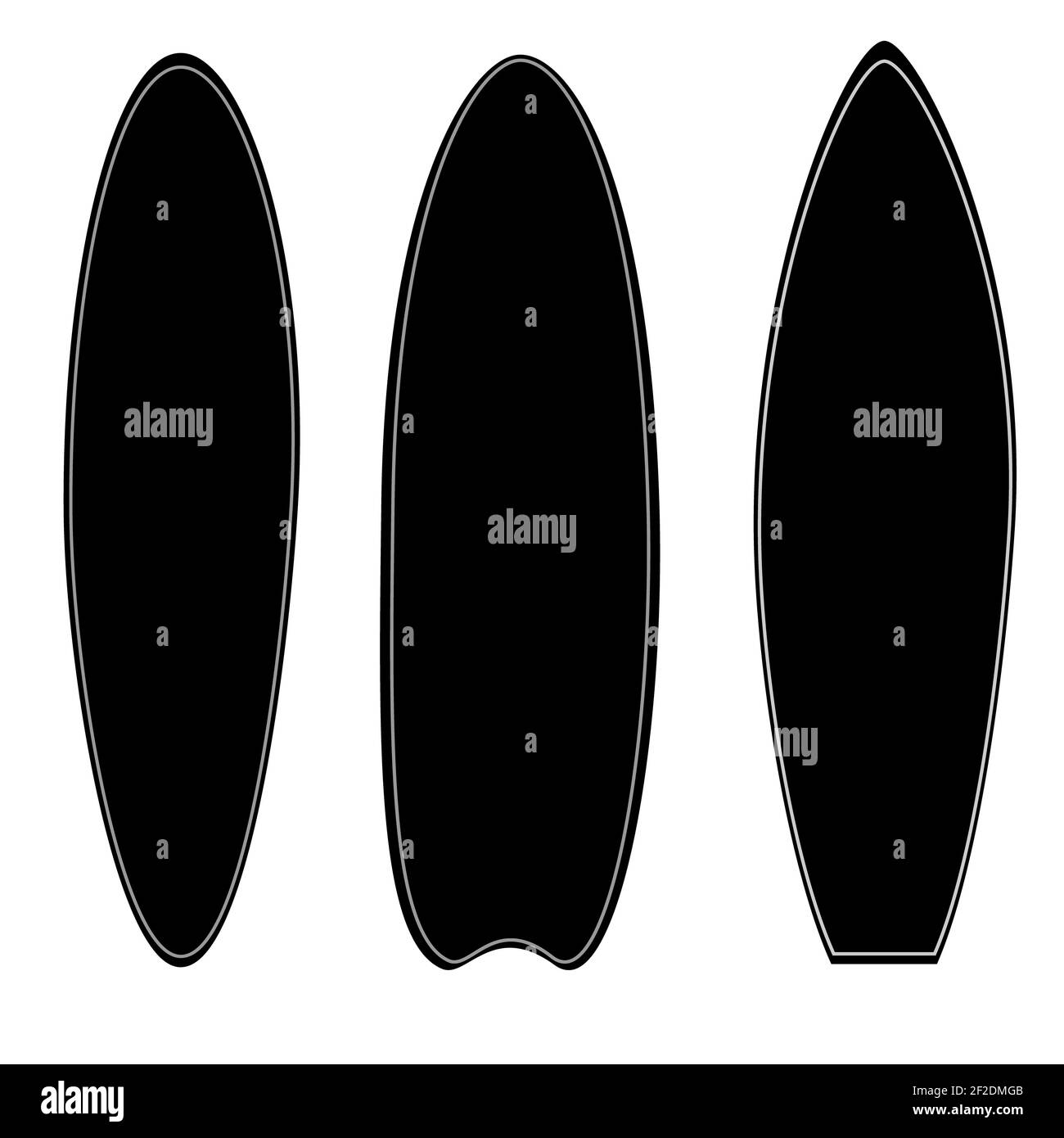 surfboard set on white background. black silhouette of surfboard. flat ...