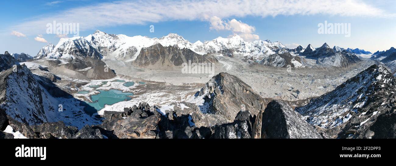 Beautiful panoramic view of Mount Cho Oyu and Cho Oyu base camp ...
