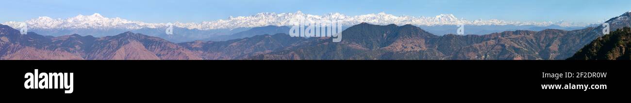 Himalaya, panoramic view of Indian Himalayas, great Himalayan range, Uttarakhand India, view ...