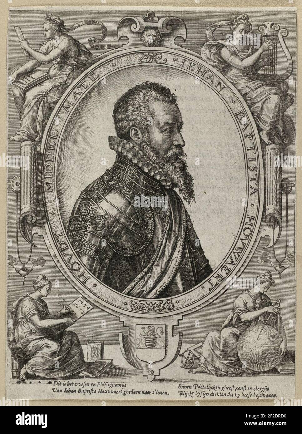 Portret in ovaal van de Brusselse schrijver, geleerde en politicus Jan ...