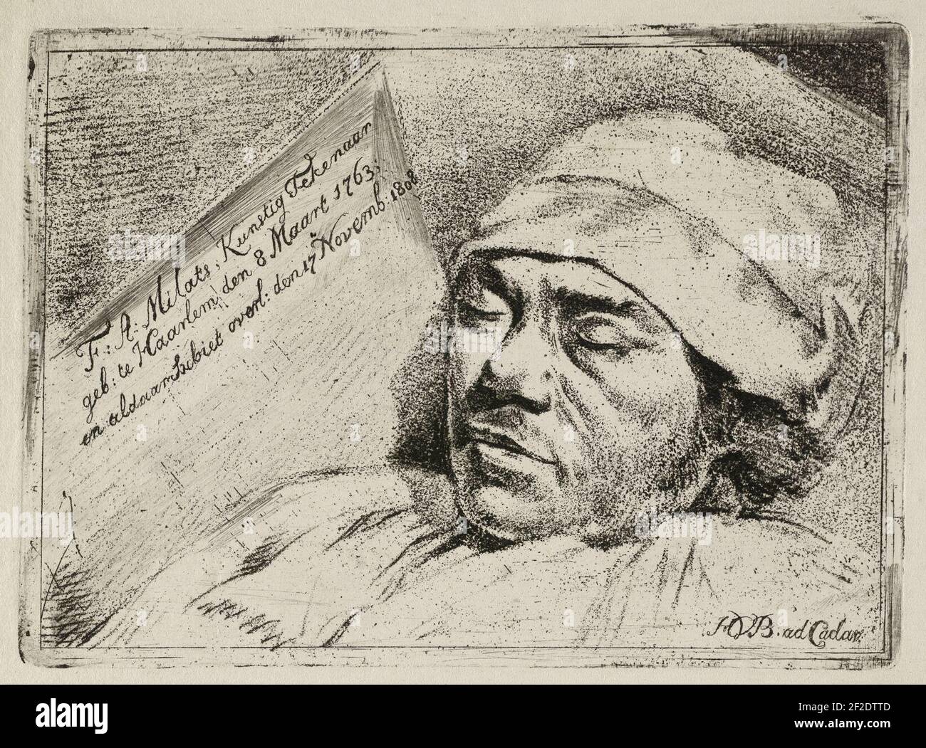 Portret van de kunstenaar Franciscus Andreas Milatz op zijn doodsbed ...