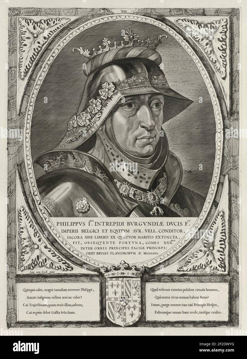 Portret van Filips de Goede, hertog van Bourgondië, met een harnas, een ...