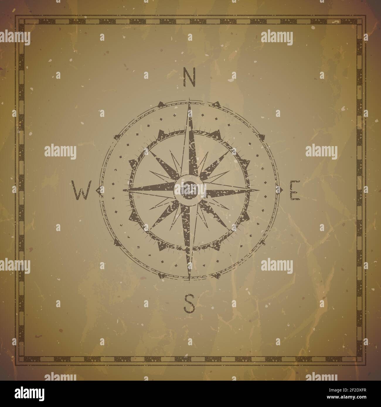 Vector illustration with a vintage compass or wind rose and frame on ...