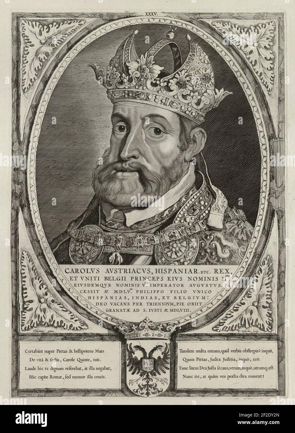 Portret van Karel V van Habsburg, Duits keizer, koning van Spanje. Op ... Portret van Karel V van Habsburg, Duits keizer, koning van Spanje. Op ...