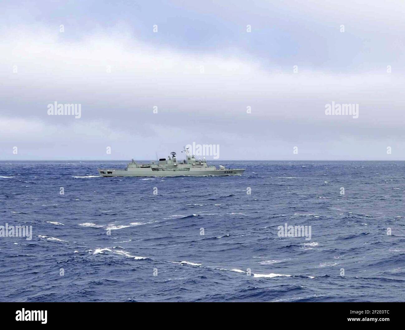 Portugese frigate NRP Corte Real (F332) underway in the Atlantic Ocean ...