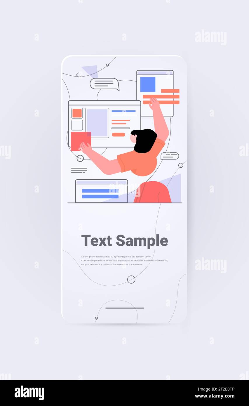 businesswoman developer creating computer app user interface application development concept ...