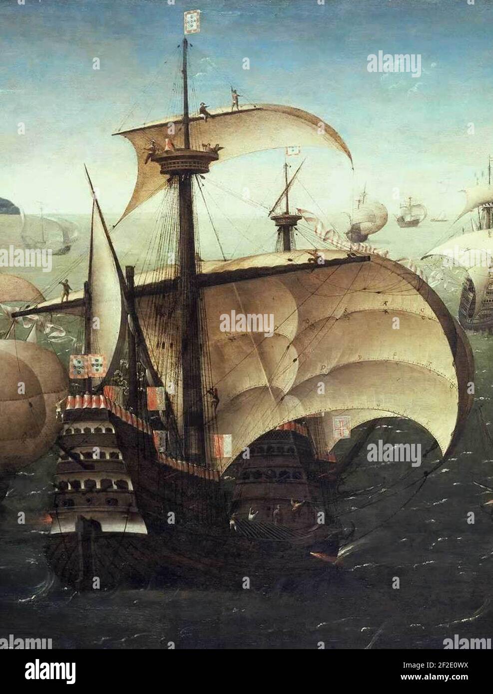 Portuguese Carracks off a Rocky Coast (cropped) (cropped Stock Photo ...