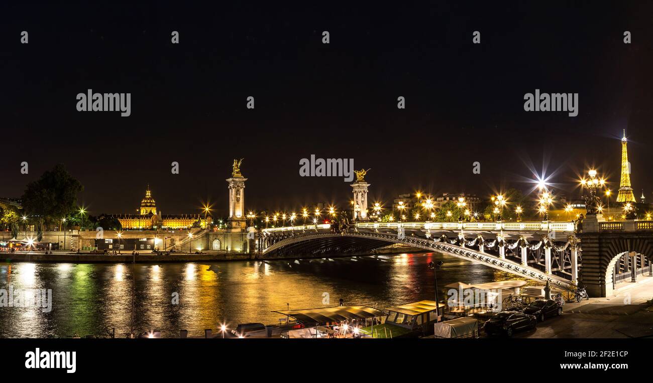 PARIS, FRANCE - JULY 14 2014: The Eiffel Tower and Pont Alexandre III ...