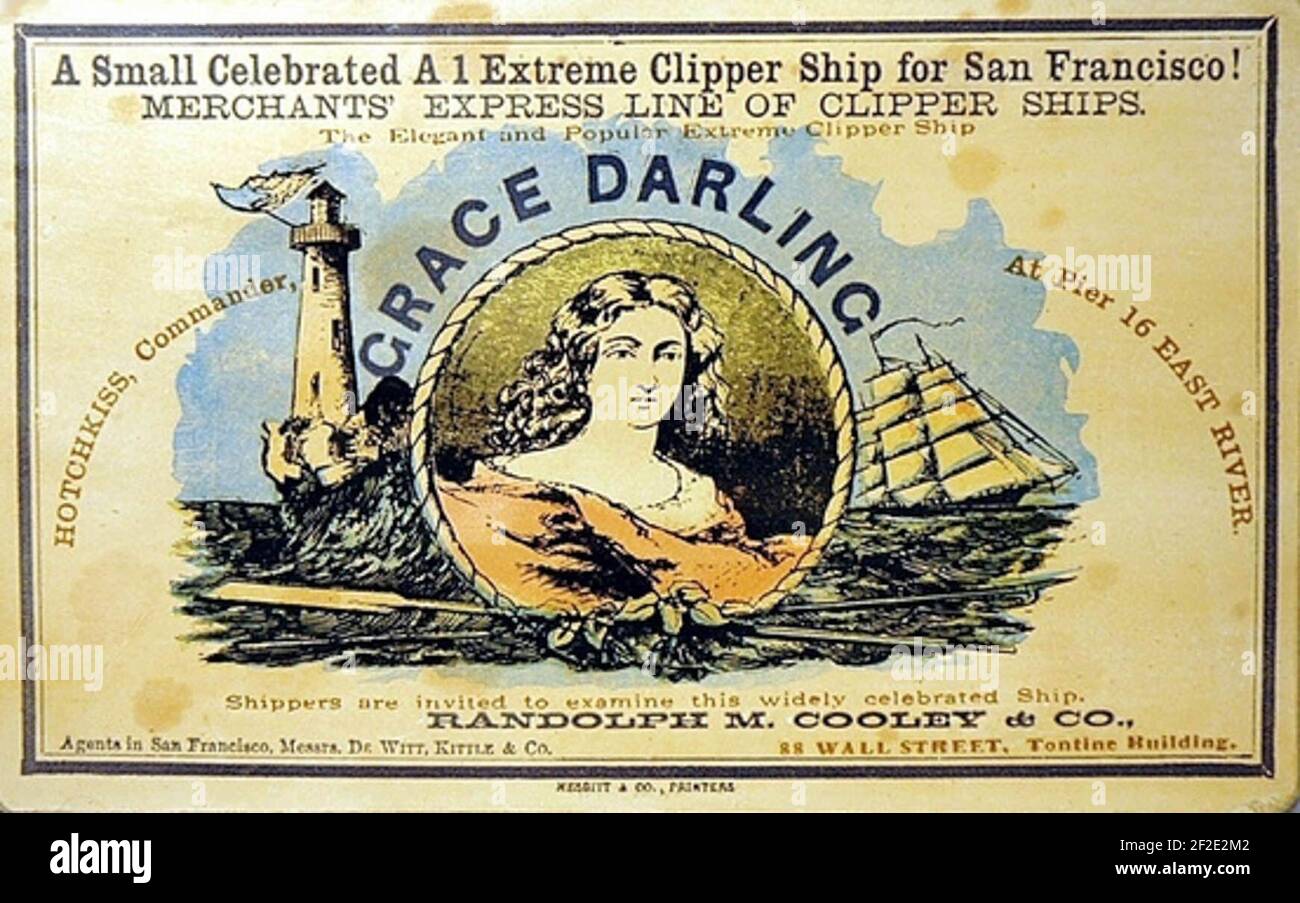 GRACE DARLING Clipper ship sailing card Stock Photo - Alamy